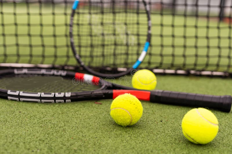 Tennis Racket and Tennis Ball on Court. Stock Image - Image of hard ...