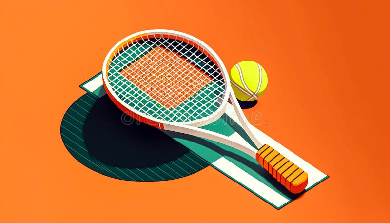 Tennis Racket with Ball on the Court, Generative AI. Stock Illustration ...