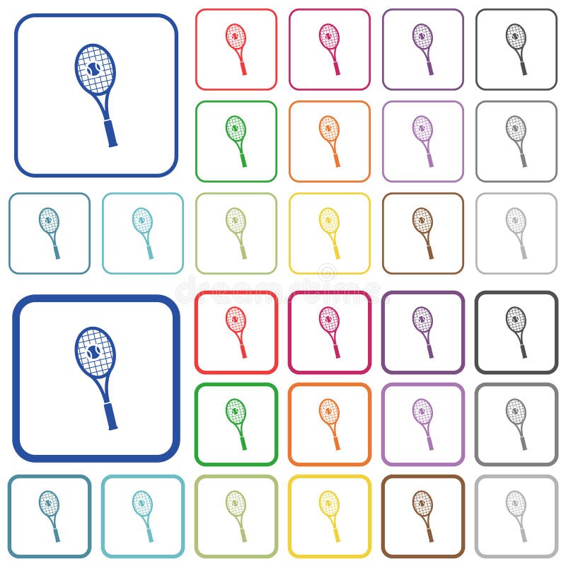 Tennis Racket with Ball Outlined Flat Color Icons Stock Vector ...