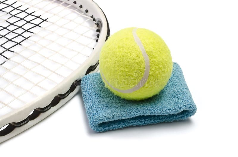 Tennis Racket and Ball Over White Stock Photo - Image of closeup ...