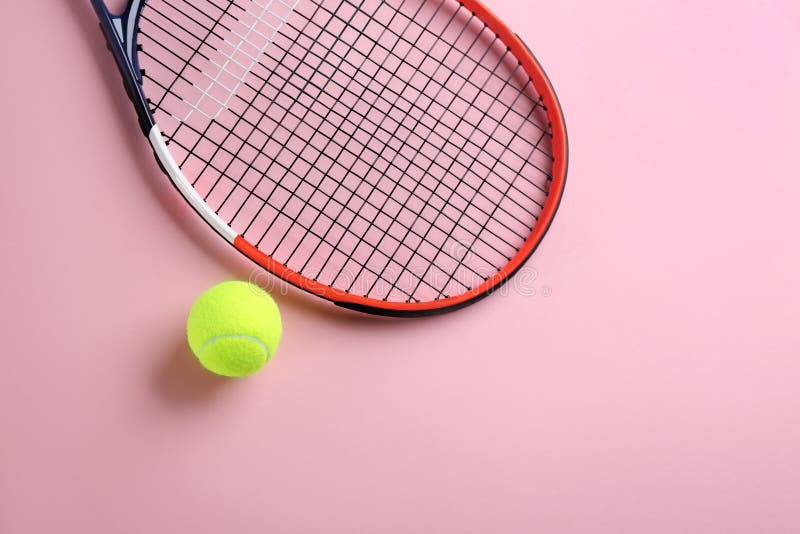 Tennis Racket and Ball on Pink Background, Flat Lay. Space for Text ...