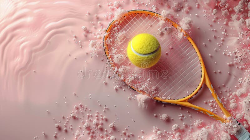 Tennis Racket and Tennis Ball on Pink Surface Stock Image - Image of ...