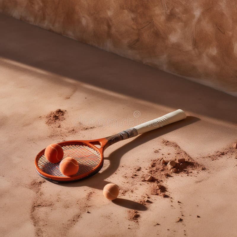 Tennis Racket and Balls Arranged on a Sandy Floor, AI-generated. Stock ...