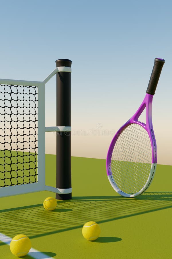 Tennis Racket Balls on the Court with a Net. Stock Illustration ...