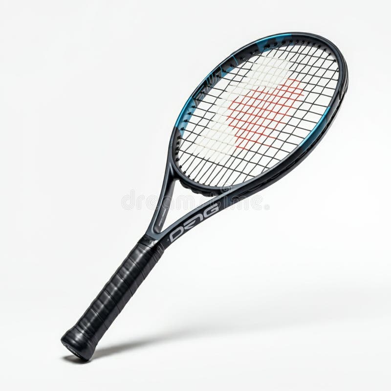 Tennis Racket with a Black and Blue Frame, Featuring a Grid of Tightly ...