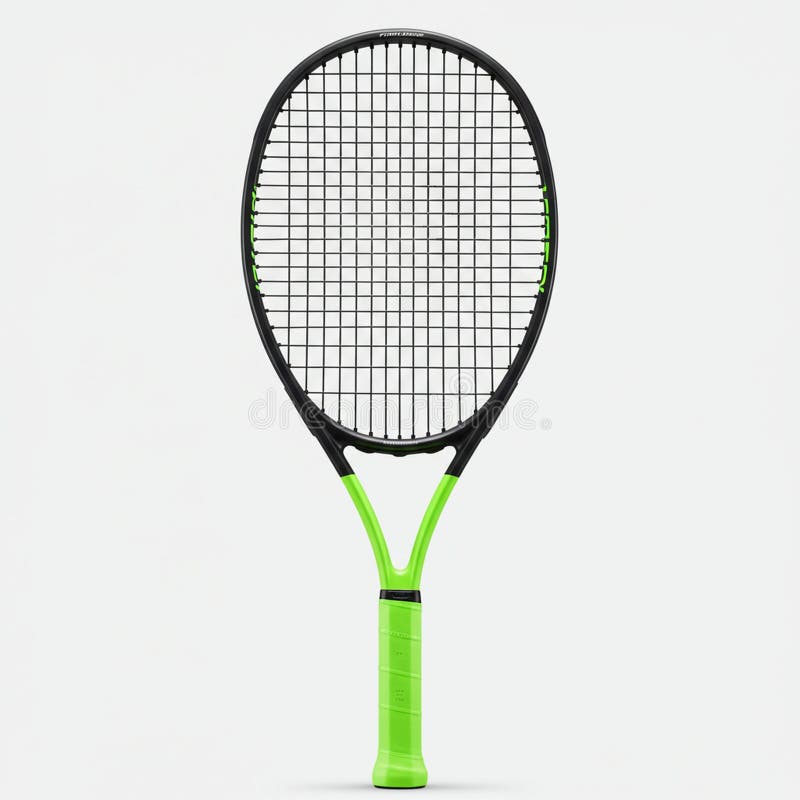 A Tennis Racket with a Black Frame and a Bright Green Handle. it ...