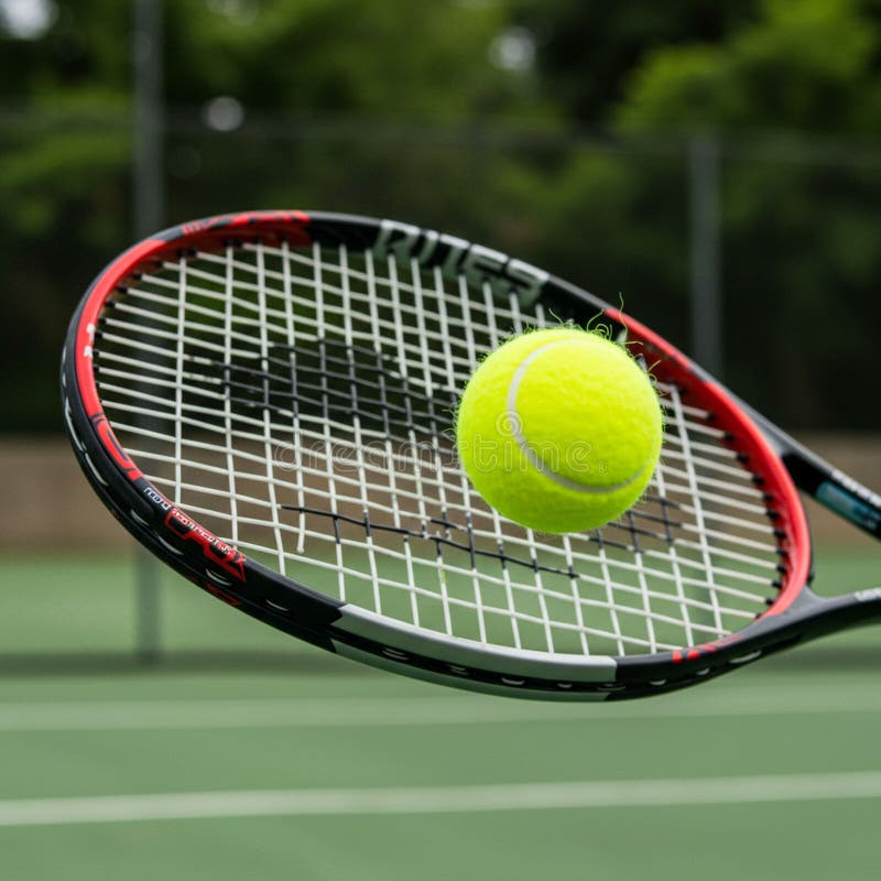 A Tennis Racket with a Black and Red Frame is in Motion, Striking a ...