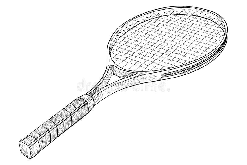 Tennis Racket Hand Drawn Sketch. Stock Illustration - Illustration of ...