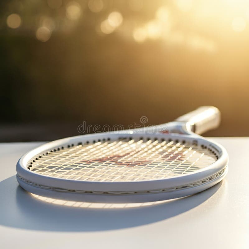 A Tennis Racket Lies on a Flat Surface, Angled Towards the Sunlight ...