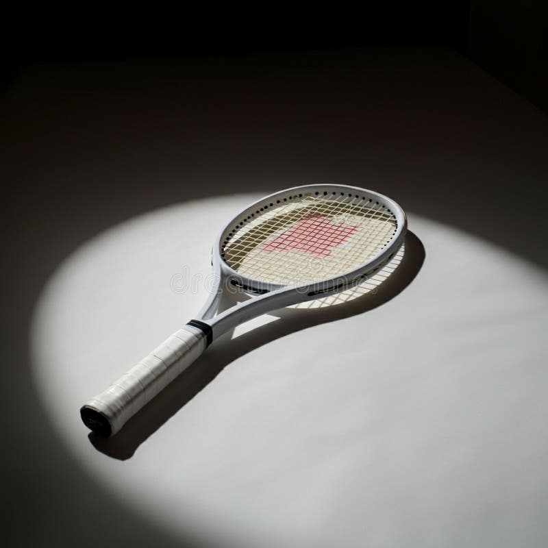 A Tennis Racket Lies Under a Spotlight on a Neutral Surface. the Racket ...