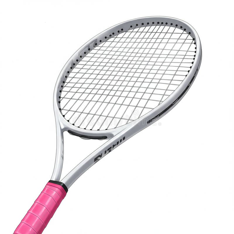 Tennis Racket with a Sleek Design, Featuring a Silver Frame and a Pink ...