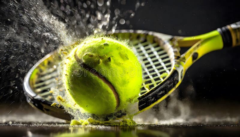 Tennis Racket Strikes Tennis Ball, Creating Water Splash. Generative AI ...