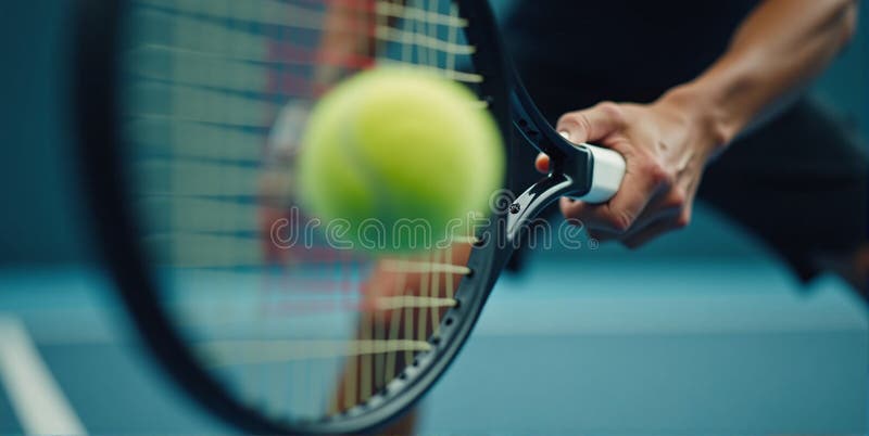 A Tennis Racket Swings Mid-action, with the Ball in Sharp Focus ...