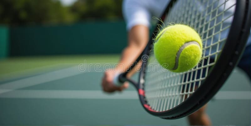 A Tennis Racket Swings Mid-action, with the Ball in Sharp Focus ...