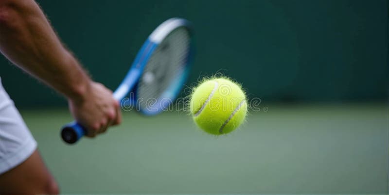 A Tennis Racket Swings Mid-action, with the Ball in Sharp Focus ...