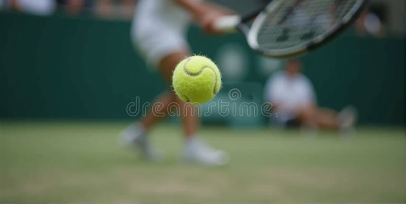 A Tennis Racket Swings Mid-action, with the Ball in Sharp Focus ...