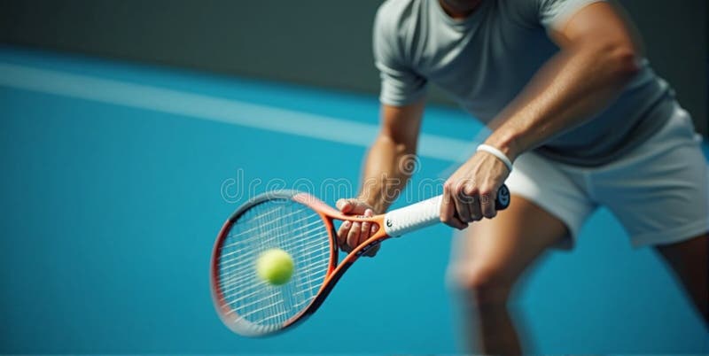 A Tennis Racket Swings Mid-action, with the Ball in Sharp Focus ...
