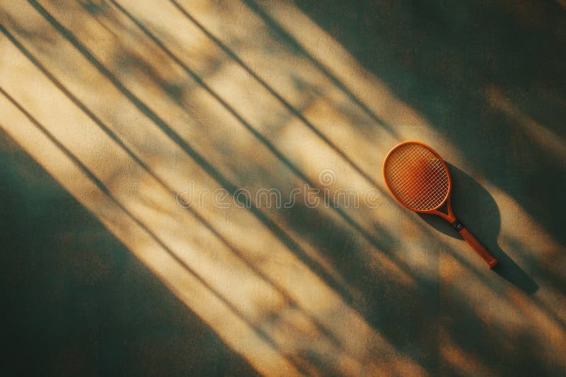 Tennis Racket on a Textured Surface, Illuminated by Sunlight with Long ...