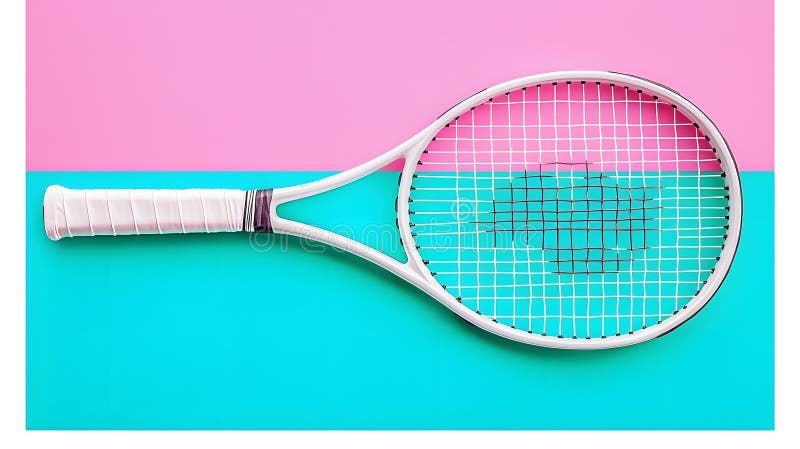 Tennis Racket on a Vibrant Pink and Teal Background Stock Illustration ...