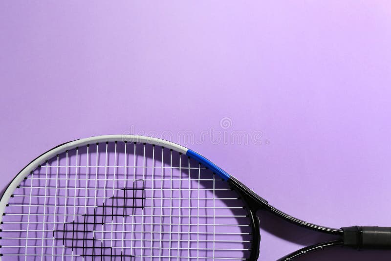 Tennis Racket on Violet Background, Top View. Space for Text Editorial ...