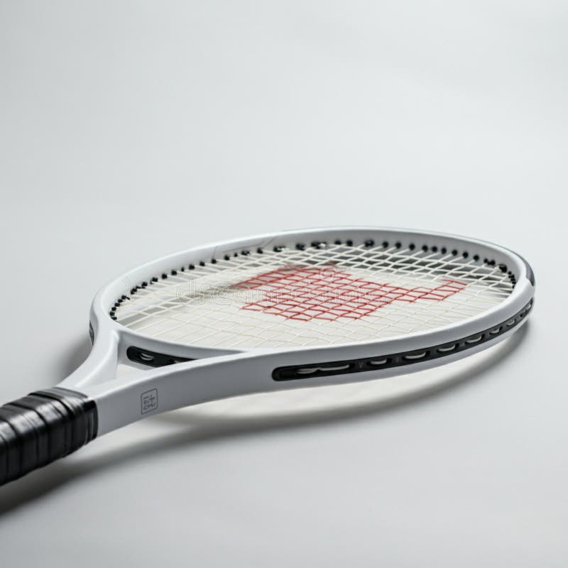 A Tennis Racket with a White Frame and Black Grip Lies on a Light ...