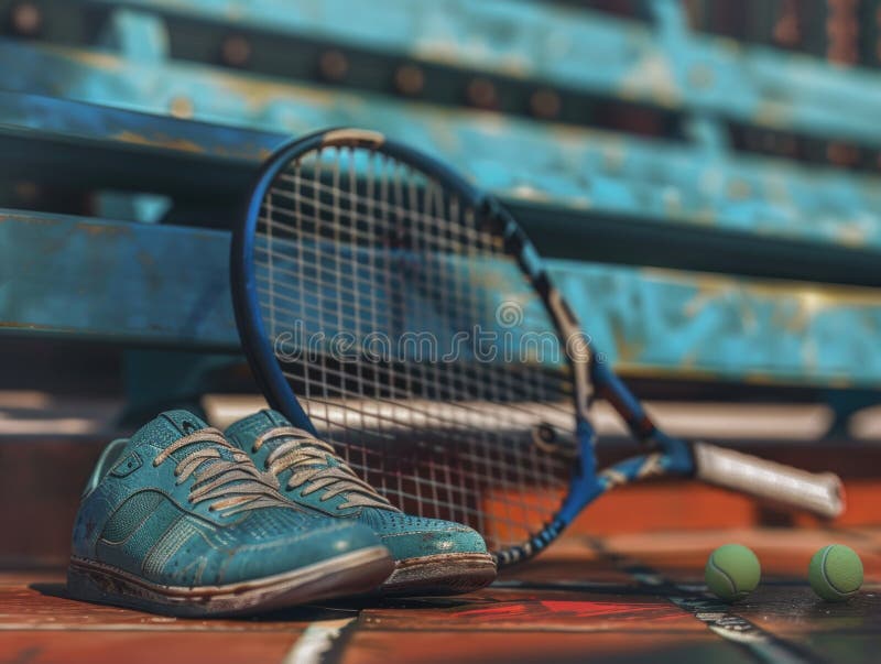Tennis Shoes and Racket stock image. Image of outdoor - 363971527