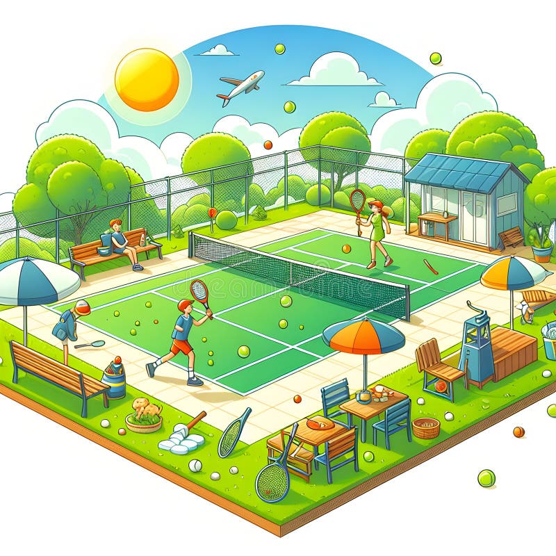 Tennis Sport Yard Cartoon Element Stock Illustration - Illustration of ...