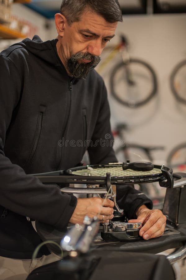 Tennis Stringer Doing Racket Stringing Stock Image - Image of horsehair ...