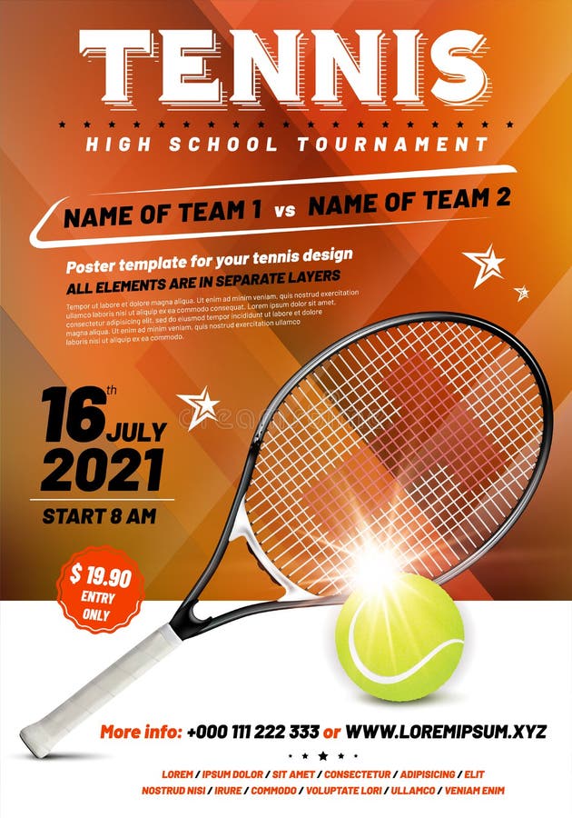 Tennis Tournament Poster Template with Racket and Ball Stock Vector ...