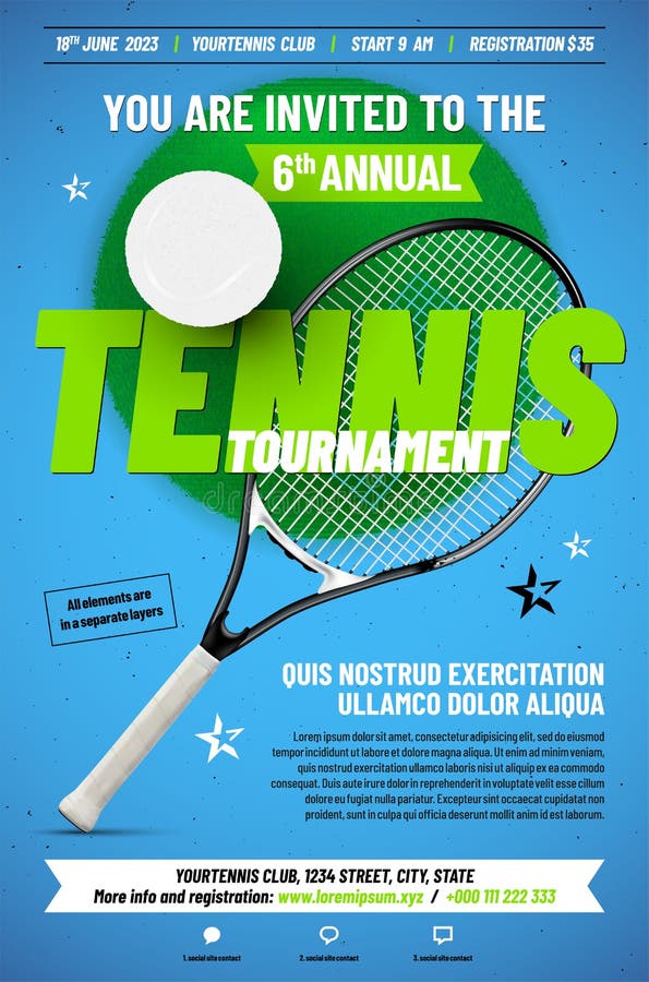 Tennis Tournament Poster Template with Racket and Ball Stock Vector ...