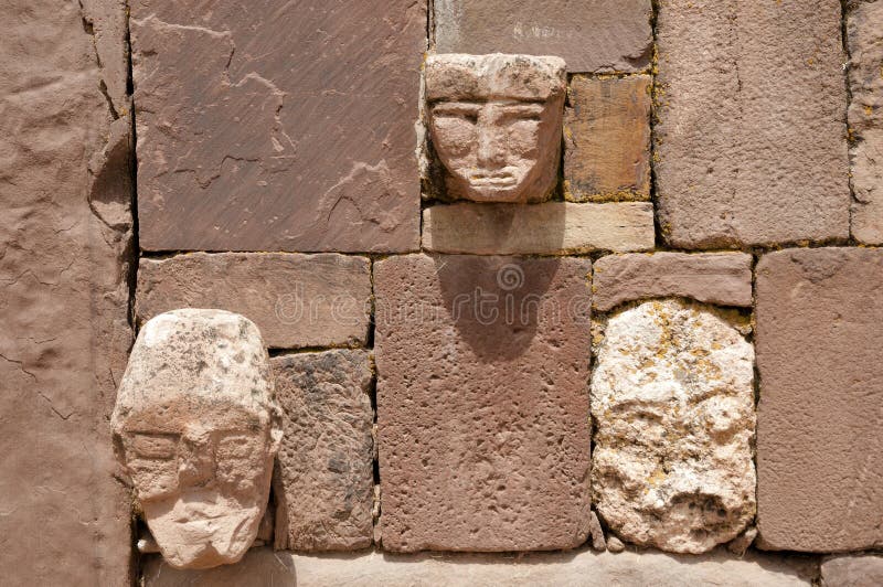 Tenon Heads in Ancient Ruins of Tiwanaku Tiahuanaco in Bolivia. Stock ...