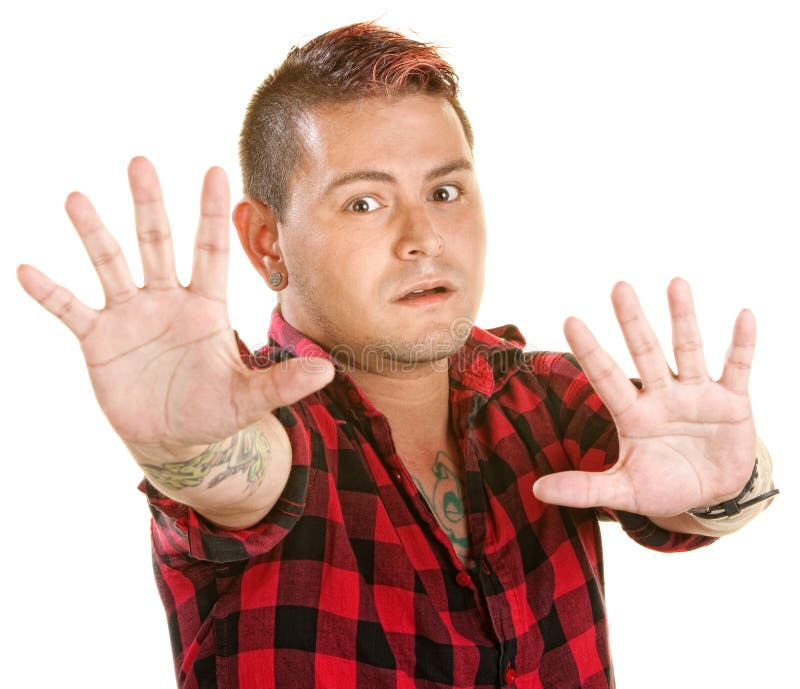Tense Man Reaching Out stock image. Image of male, flannel - 25933025