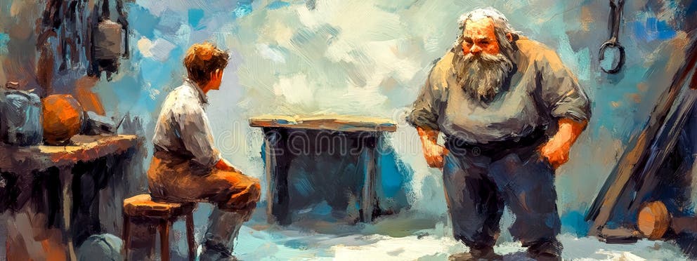 Senior Mentor Scolding Young Apprentice in Workshop Stock Photo - Image of craftsman, tools ...