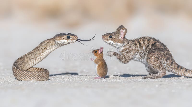 A Tense Standoff: Snake, Mouse, and Shrew Confrontation on Light ...