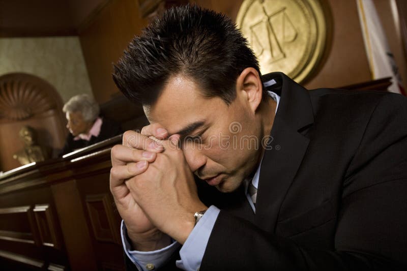 Tensed Man Sitting in Courtroom Stock Image - Image of attorney ...