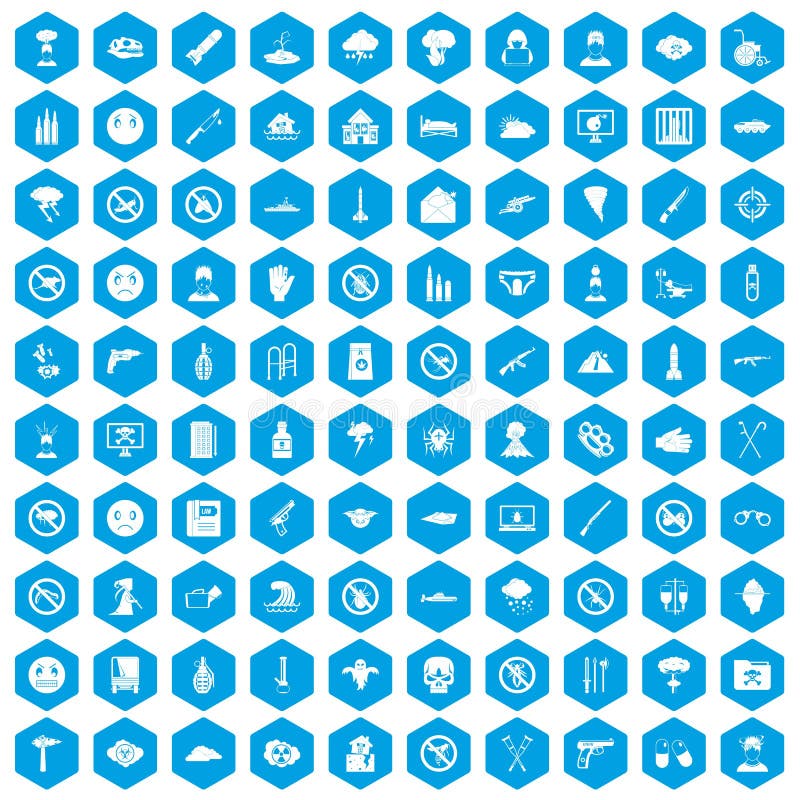 100 tension icons set blue stock vector. Illustration of destruction ...