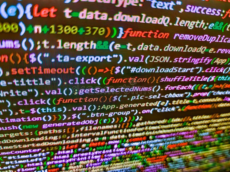 Tensorflow AI Concept. Minificated Web Development Javascript Code Close Up in Sunset Rays Stock ...