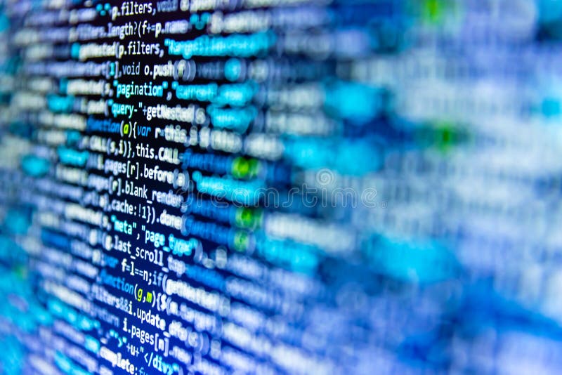 Tensorflow AI Concept. Shallow Depth of Field, Selective Focus Effect. Programming Code Abstract ...