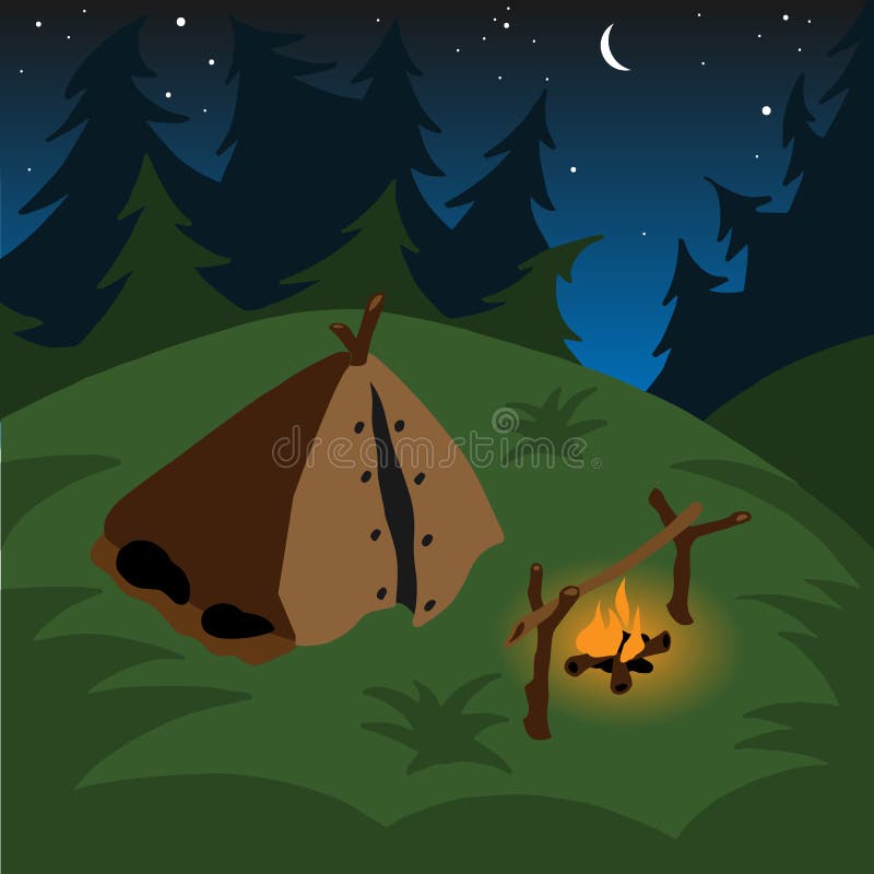 Tent campfire at night stock illustration. Illustration of outdoor ...