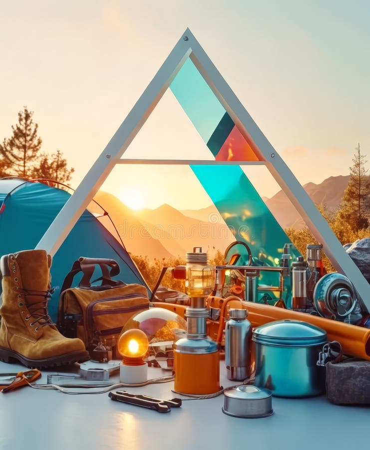 Tent with and Camping Equipment Stock Illustration - Illustration of journey, camping: 330524799