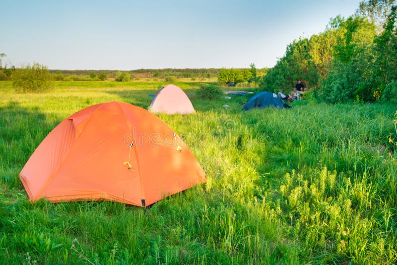 Tent Camping on Green Grass Field Stock Image - Image of outdoor ...