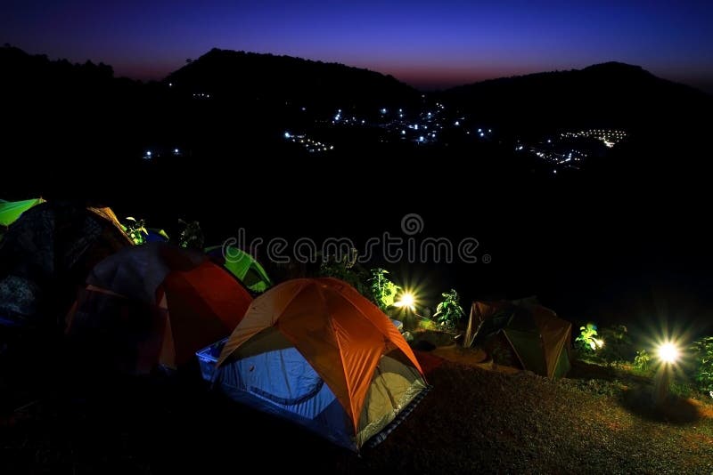 Tent camping on the hill stock photo. Image of winter - 61111526