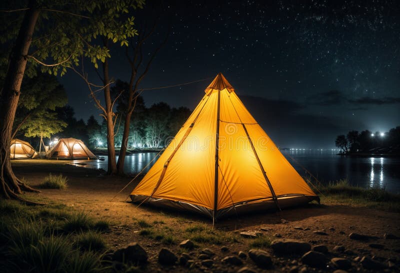 Tent, Camping, Quiet, in the Forest, River, Night Stock Photo - Image ...