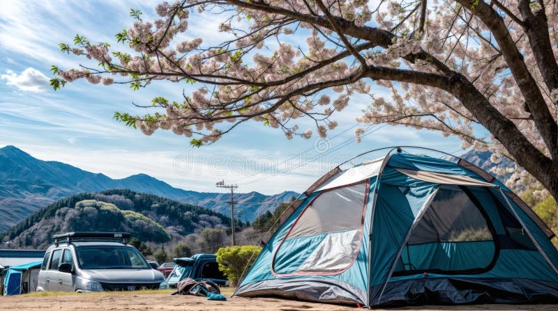 Tent in a Camping Site in a Mountain Area in Springtime with Beautiful ...