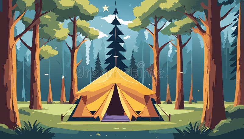 Tent in the Forest Vector Illustration. Camping in the Woods Stock ...