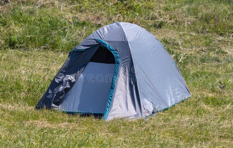 Tent on Green Grass in Summer. Stock Image - Image of campsite, hill ...