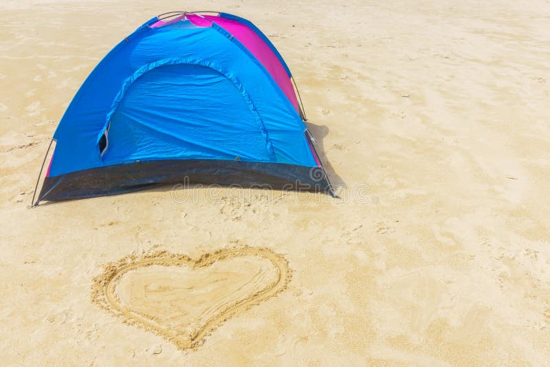 Tent and Heart on the Beach Stock Image - Image of pink, carefree: 56433015