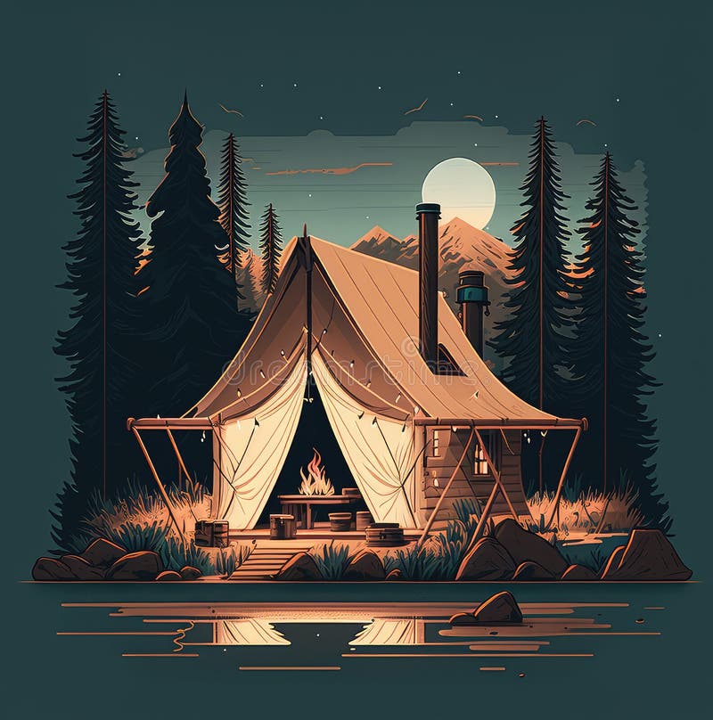 Tent Hut and Forest Abstract Flat Background. Generative AI Stock ... Tent Hut and Forest Abstract Flat Background. Generative AI Stock ...
