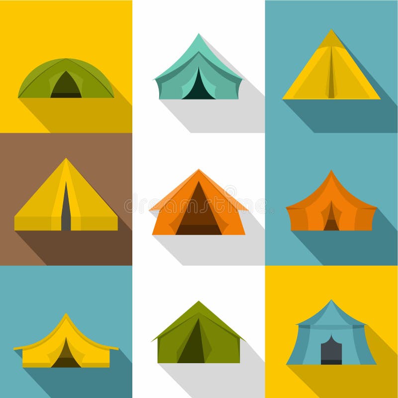 Tent icons set, flat style stock vector. Illustration of residential ...