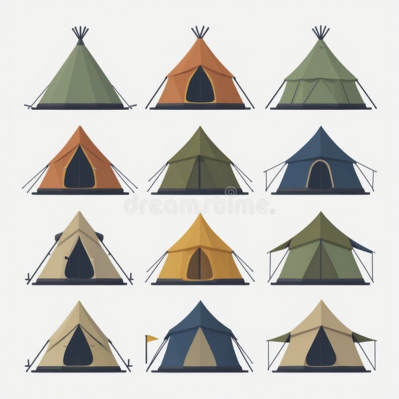 Tent Icons - Stylized Variations Stock Illustration - Illustration of ...